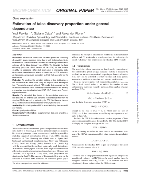 (PDF) Estimation of false discovery proportion under general dependence