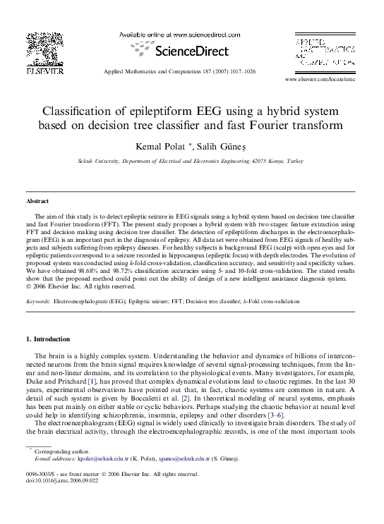 (PDF) Classification of epileptiform EEG using a hybrid system based on decision tree classifier ...