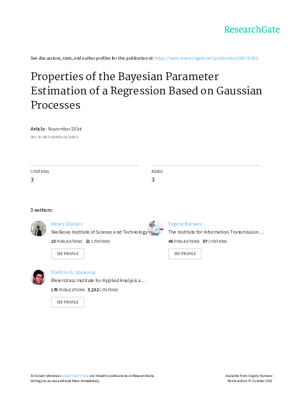 (PDF) Properties of posterior distribution of parameters for Gaussian processes regression