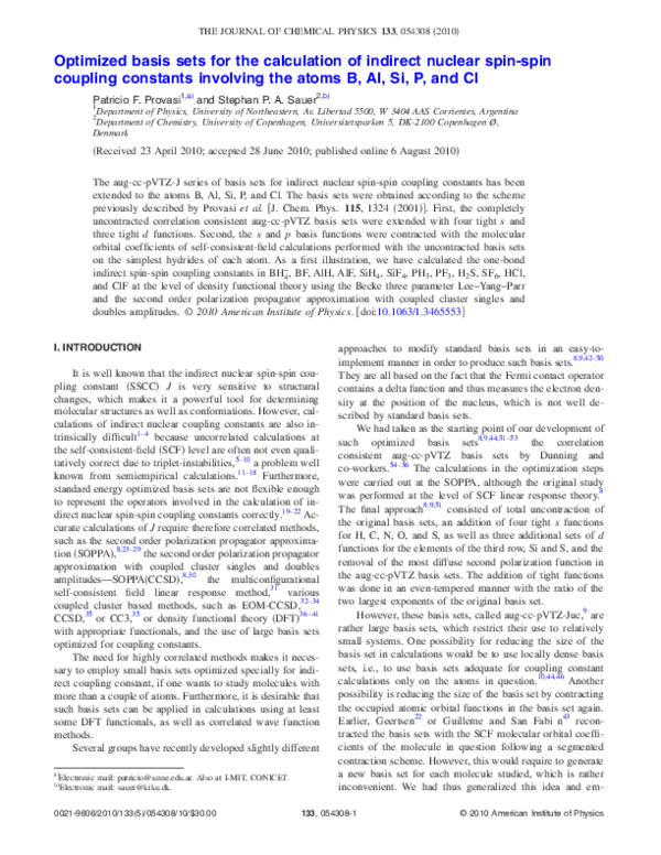 Pdf Optimized Basis Sets For The Calculation Of Indirect Nuclear Spin