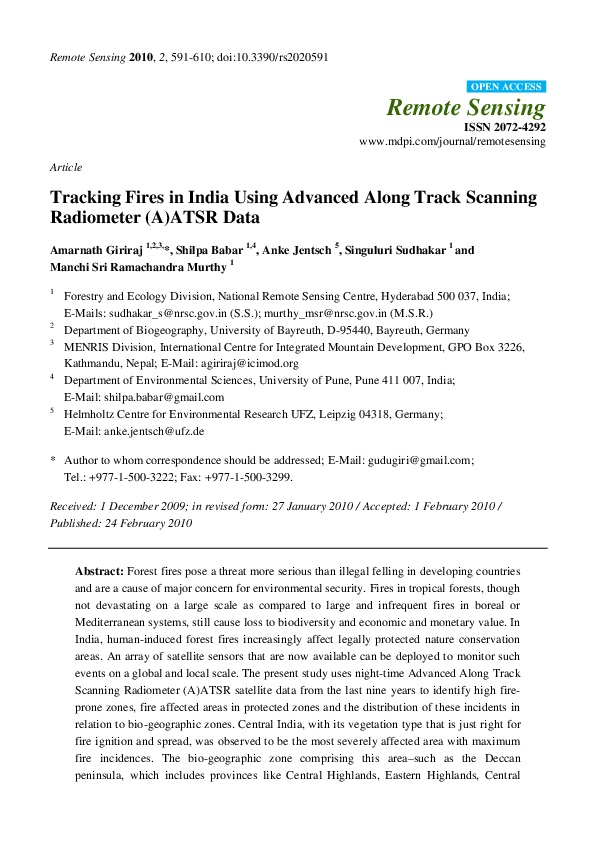 (PDF) Tracking Fires in India Using Advanced Along Track Scanning ...