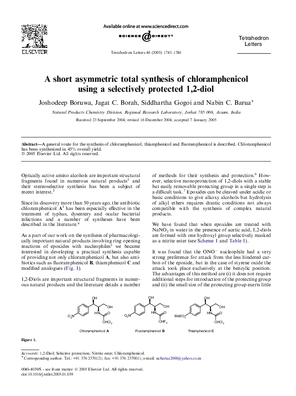 (PDF) A short asymmetric total synthesis of chloramphenicol using a ...