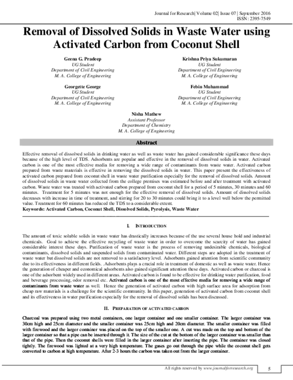 (PDF) Removal of Dissolved Solids in Waste Water using Activated Carbon ...