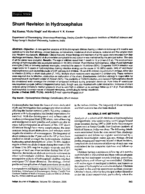 (PDF) Shunt revision in hydrocephalus