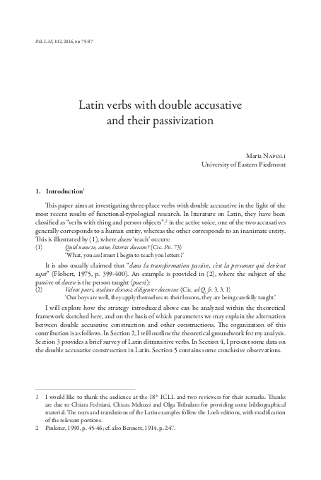 (PDF) Latin verbs with double accusative and their passivization