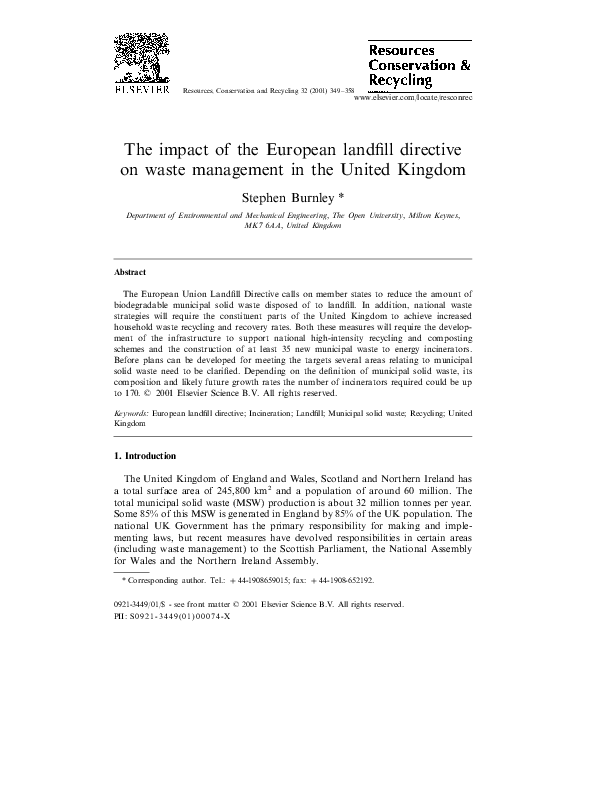 (PDF) The impact of the European landfill directive on waste management ...