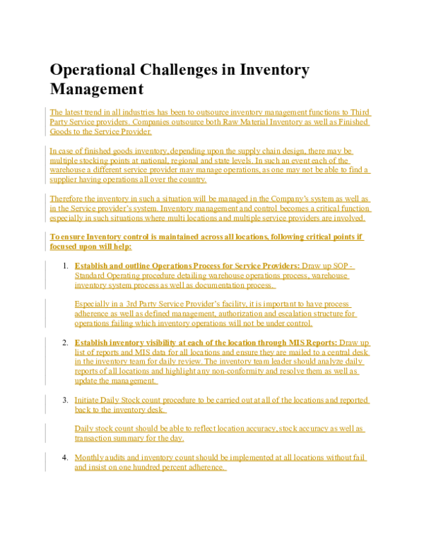 (DOC) Operational Challenges in Inventory Management