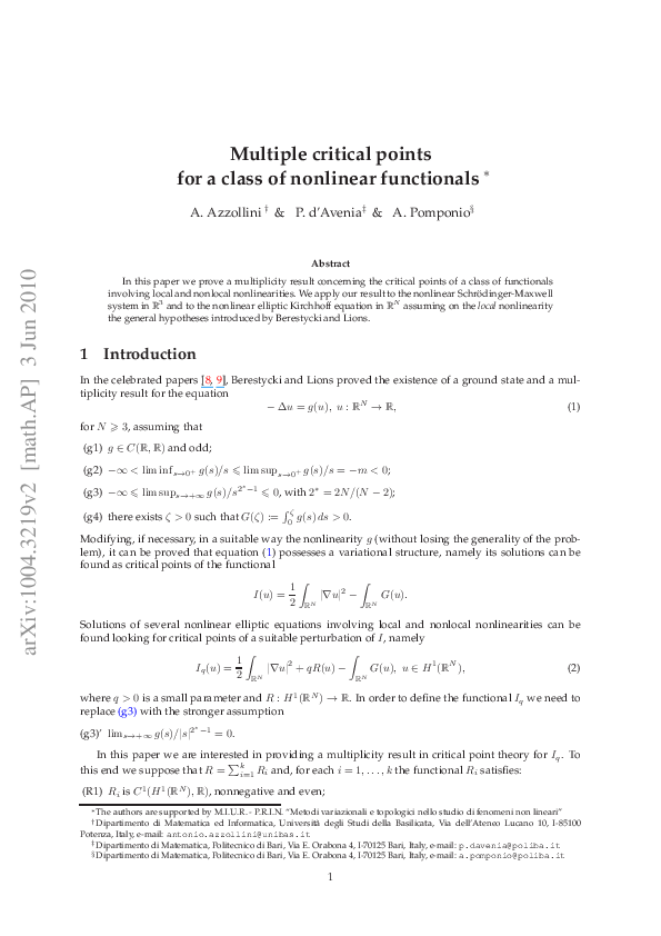 (PDF) Multiple critical points for a class of nonlinear functionals