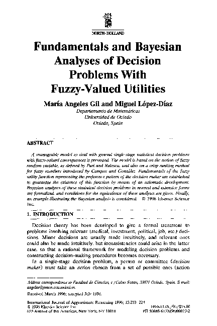 (PDF) Fundamentals and Bayesian analyses of decision problems with fuzzy-valued utilities ...