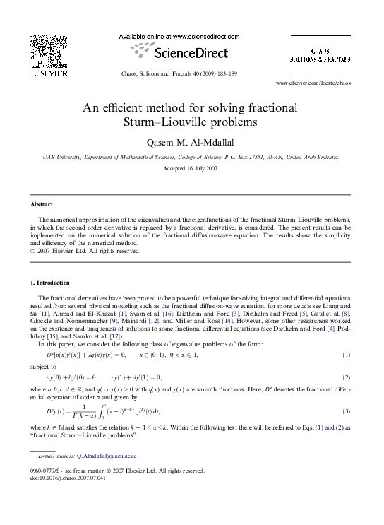 (PDF) An efficient method for solving fractional Sturm–Liouville problems