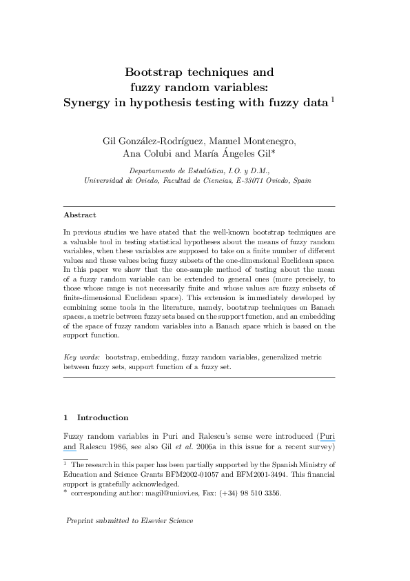 Pdf Bootstrap Techniques And Fuzzy Random Variables Synergy In Hypothesis Testing With Fuzzy 8342