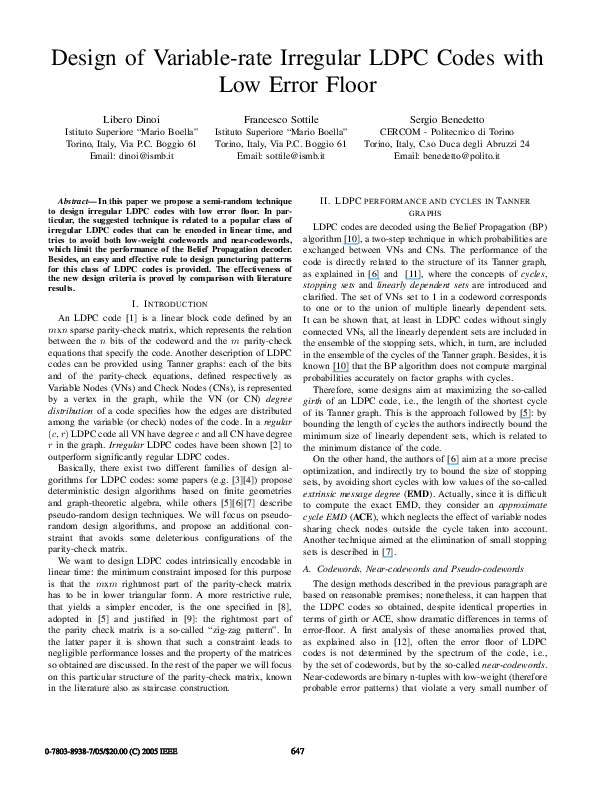 Pdf Design Of Variable Rate Irregular Ldpc Codes With Low Error Floor