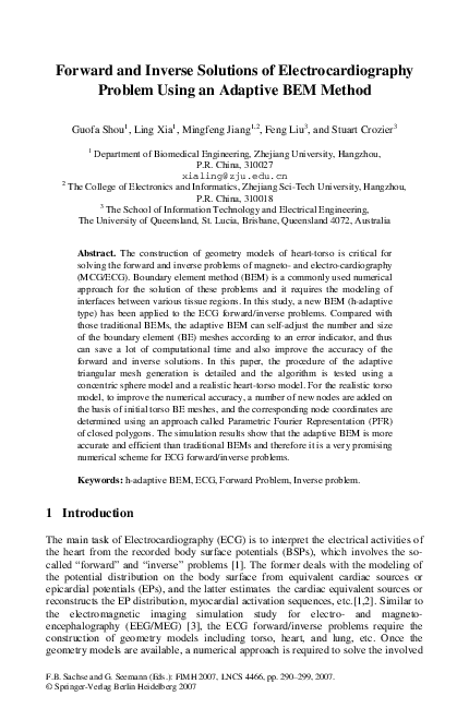 (PDF) Forward and Inverse Solutions of Electrocardiography Problem Using an Adaptive BEM Method
