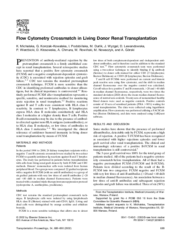 (PDF) Flow cytometry crossmatch in living donor renal transplantation