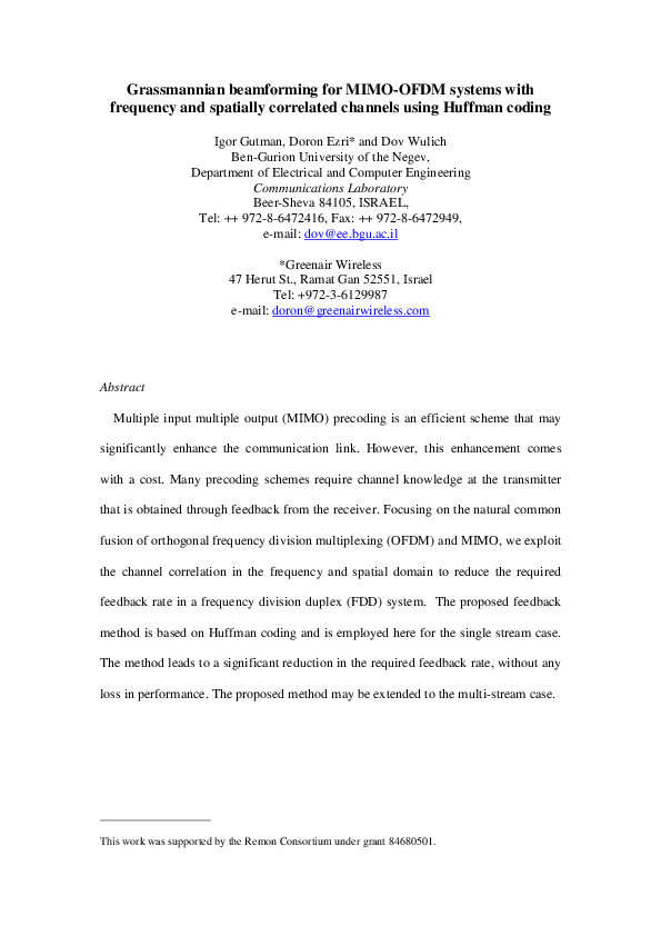 Pdf Grassmannian Beamforming For Mimo Ofdm Systems With Frequency And Spatially Correlated