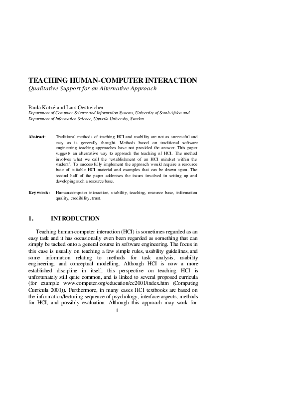 (PDF) Teaching Human-Computer Interaction: Qualitative Support for an ...