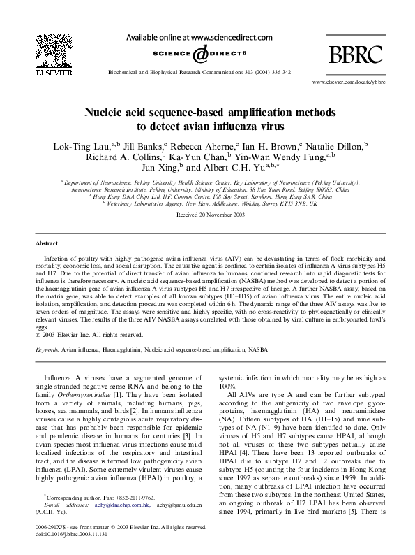 (PDF) Nucleic acid sequence-based amplification methods to detect avian influenza virus