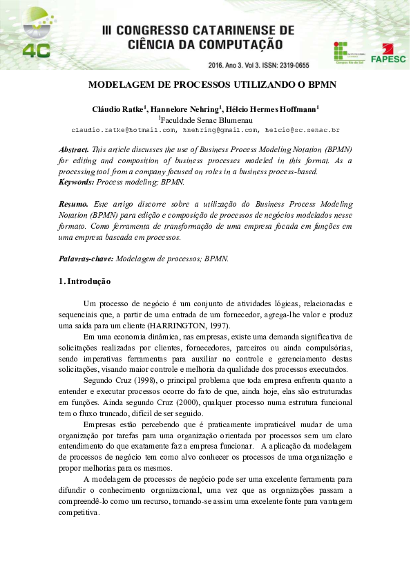 (PDF) MODELAGEM DE PROCESSOS UTILIZANDO O BPMN