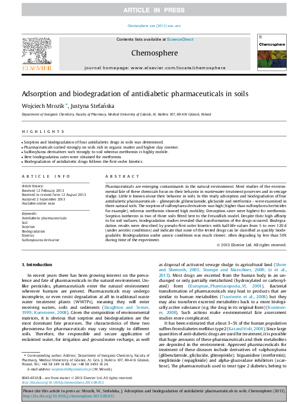 (PDF) Adsorption and biodegradation of antidiabetic pharmaceuticals in ...