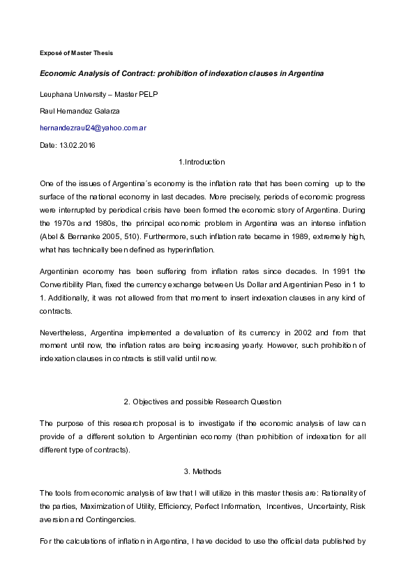 (PDF) Economic Analysis of Contract: prohibition of indexation clauses ...