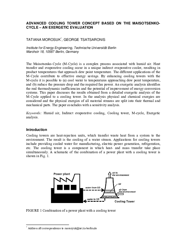 (PDF) ADVANCED COOLING TOWER CONCEPT BASED ON THE MAISOTSENKO‐CYCLE ...