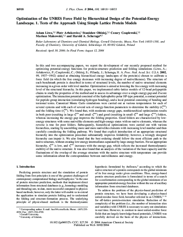 (PDF) Optimization of the UNRES Force Field by Hierarchical Design of the Potential-Energy ...