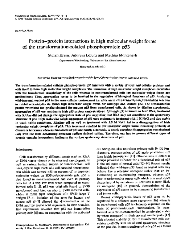 (PDF) Protein-protein interactions in high molecular weight forms of ...