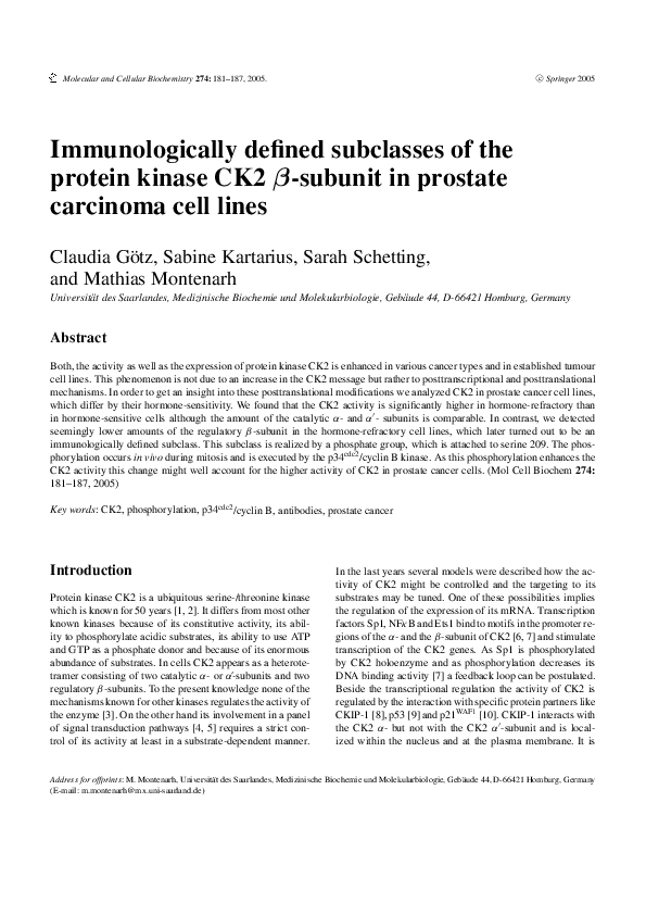 (PDF) Immunologically defined subclasses of the protein kinase CK2 β ...