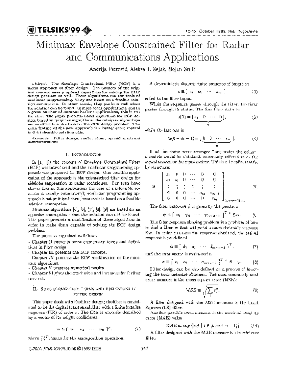 (PDF) Minimax envelope constrained filter for radar and communications applications