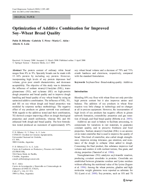 (PDF) Optimization of Additive Combination for Improved Soy–Wheat Bread Quality