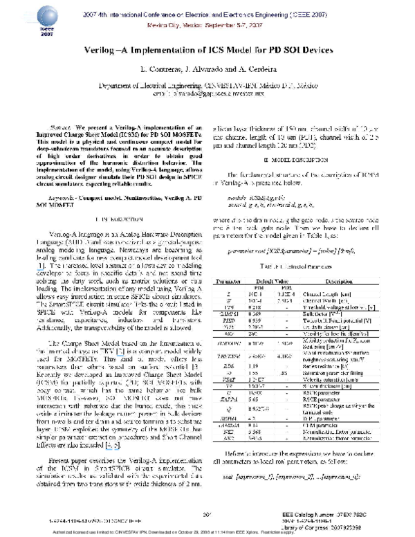 (PDF) Verilog - A Implementation of ICS Model for PD SOI Devices