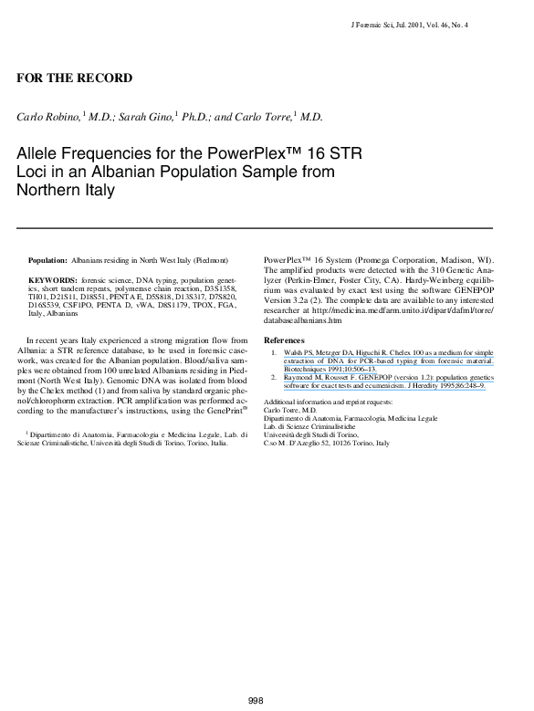 (PDF) Allele Frequencies for the PowerPlex® 16 STR Loci in Javanese ...