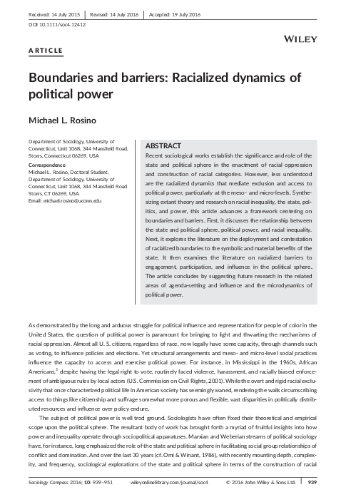 Boundaries and Barriers: Racialized Dynamics of Political Power