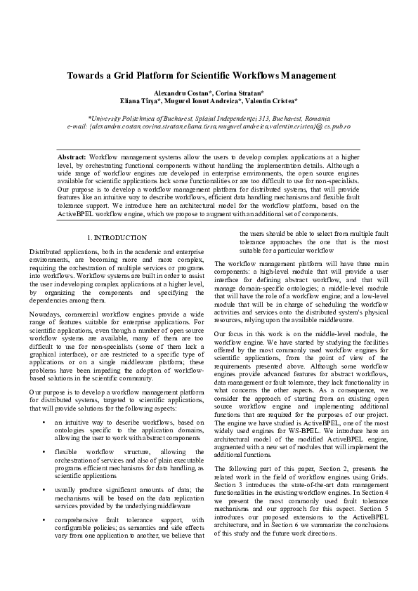 (PDF) Towards a Grid Platform for Scientific Workflows Management