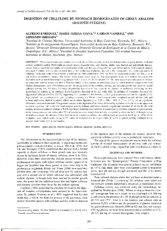 (PDF) Digestion of Cellulose by Stomach Homogenates of Green Abalone ...