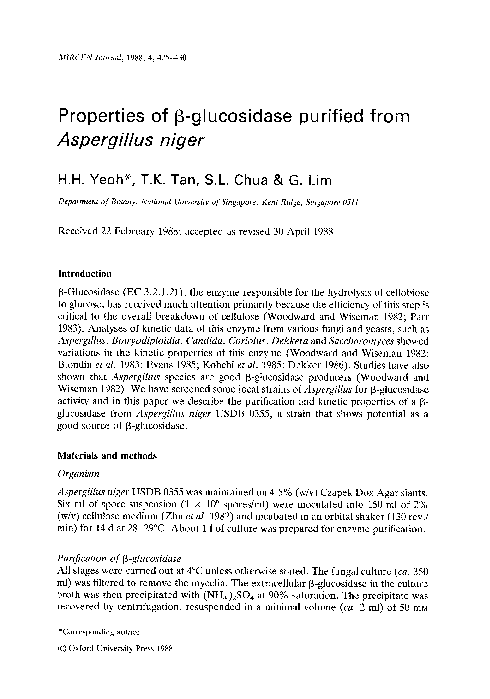 (PDF) Properties of β-glucosidase purified from Aspergillus niger