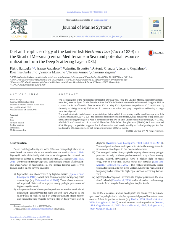 (PDF) Diet and trophic ecology of the lanternfish Electrona risso ...