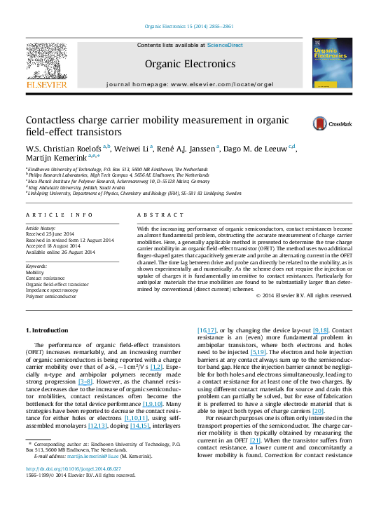 (PDF) Contactless charge carrier mobility measurement in organic field-effect transistors