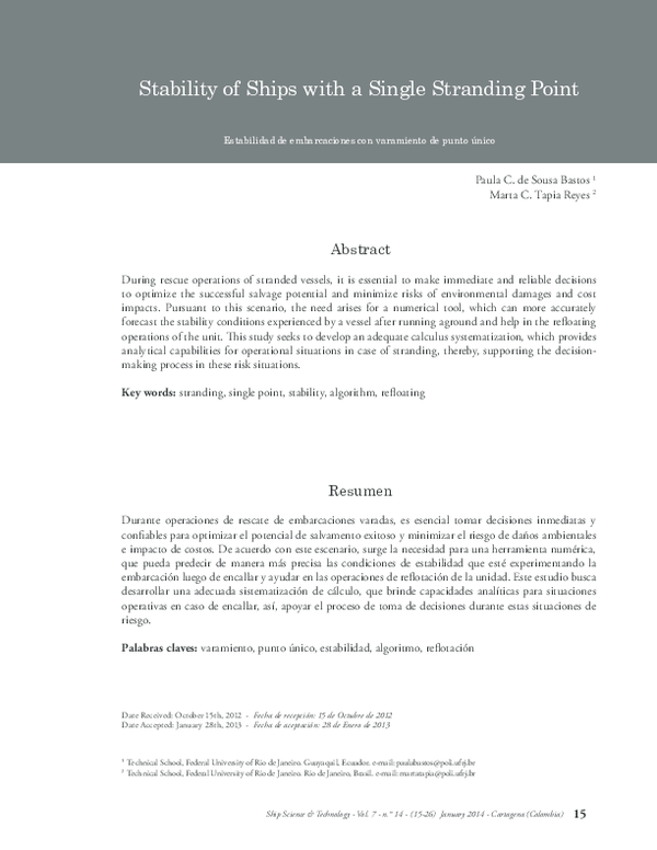 (PDF) Stability of Ships with a Single Stranding Point
