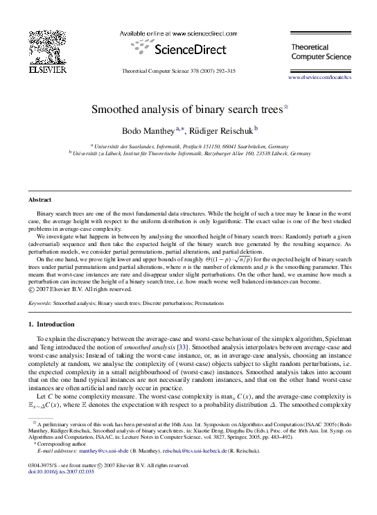 (PDF) Smoothed analysis of binary search trees