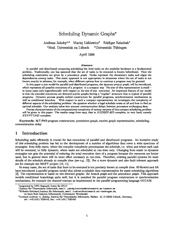 Pdf Scheduling Dynamic Graphs Rüdiger Reischuk And Maciej