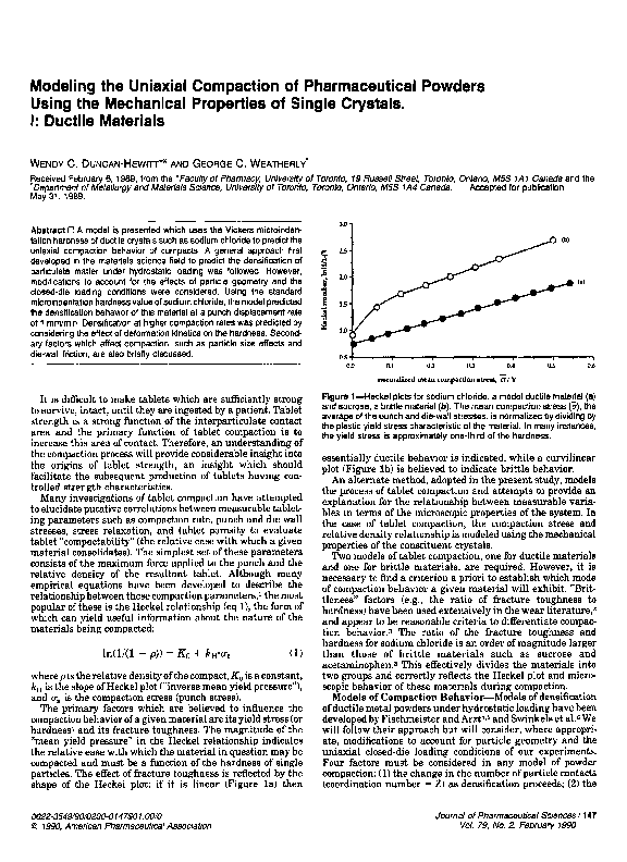 (PDF) Modeling the uniaxial compaction of pharmaceutical powders using ...