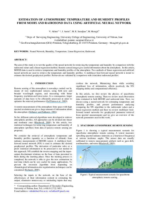 (PDF) ESTIMATION OF ATMOSPHERIC TEMPERATURE AND HUMIDITY PROFILES FROM MODIS AND RADIOSOND DATA ...