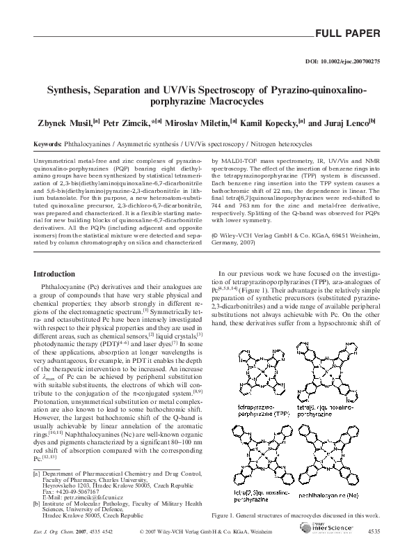 (PDF) Synthesis, Separation and UV/Vis Spectroscopy of Pyrazino ...