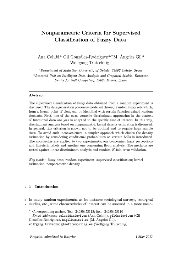 Pdf Nonparametric Criteria For Supervised Classification Of Fuzzy Data