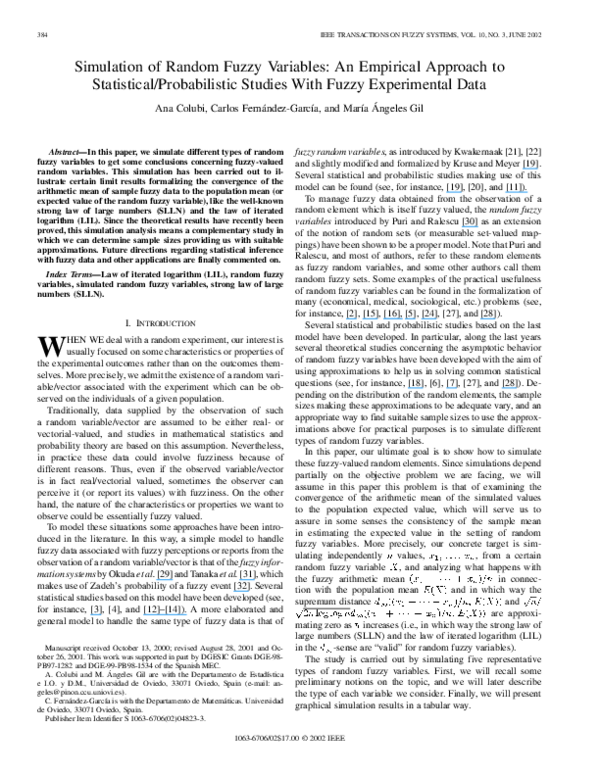 Pdf Simulation Of Random Fuzzy Variables An Empirical Approach To
