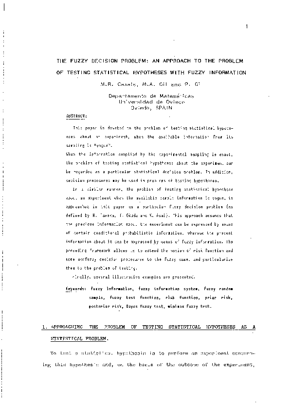 Pdf The Fuzzy Decision Problem An Approach To The Problem Of Testing