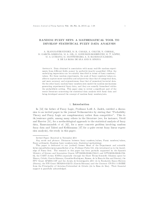 Pdf Random Fuzzy Sets A Mathematical Tool To Develop Statistical Fuzzy Data Analysis
