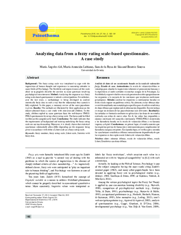 (PDF) Analyzing data from a fuzzy rating scale-based questionnaire. A case study