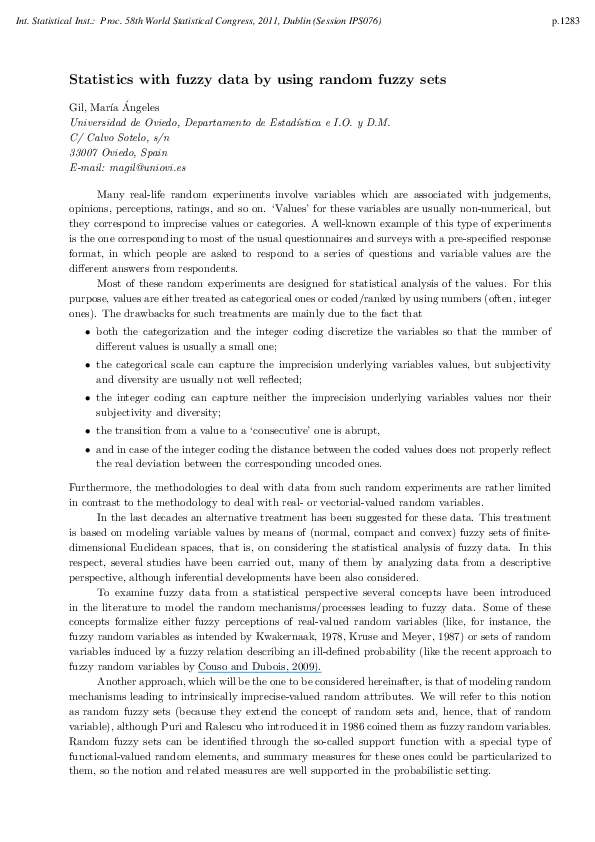 (PDF) Statistics with fuzzy data by using random fuzzy sets